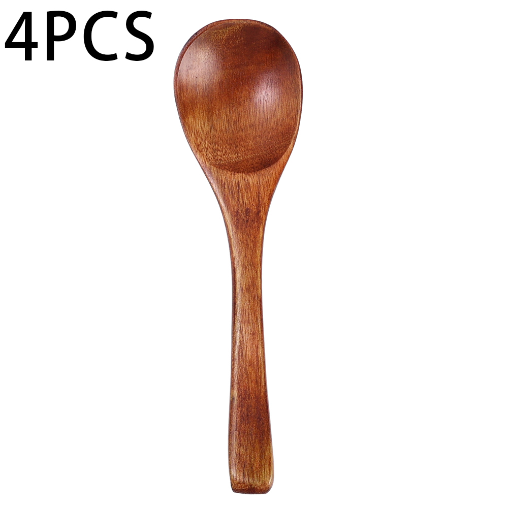 1/4/6Pcs Japanese Style Deep Mouth Wooden Spoon Natural Wood Round ...