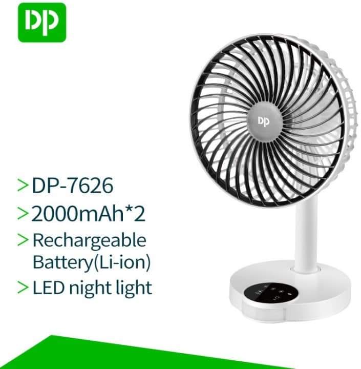 DP 7626 (RECHARGEABLE PORTABLE USB FAN with led light) 4000mah 15 hours ...