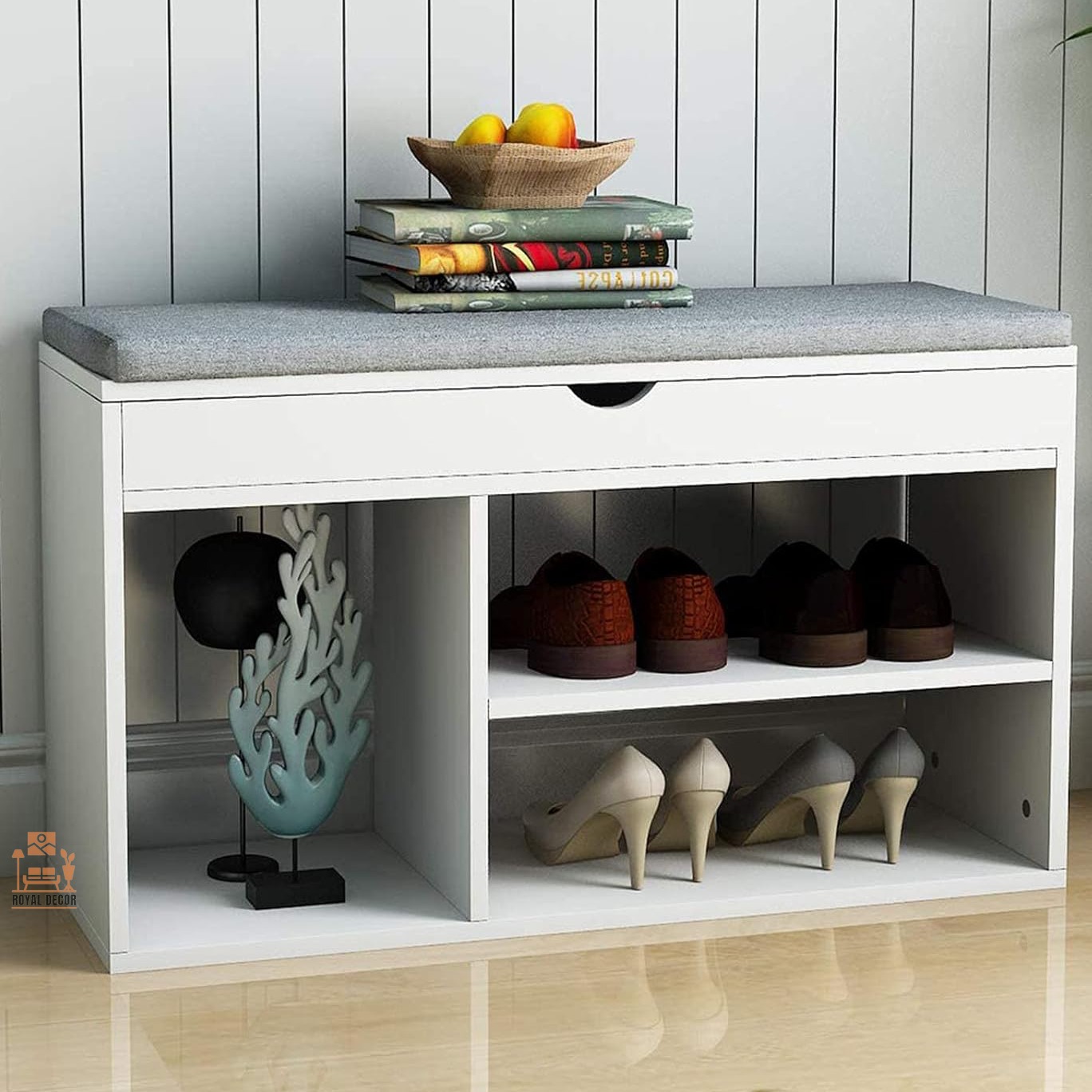 White Shoe Storage Bench Shoe Cabinet Footwear Rack Ottoman Storage ...