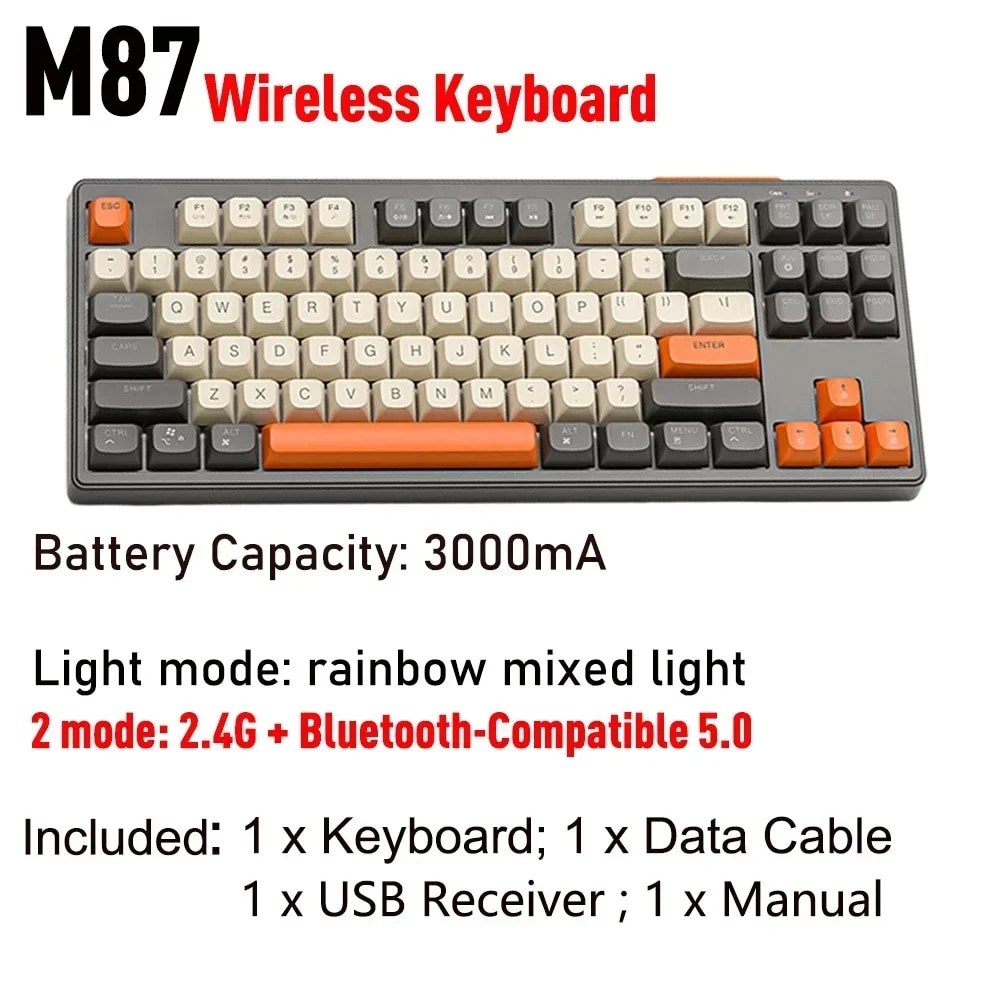 M87 Bluetooth 2.4Ghz Wireless Mechanical Keyboard 87 Keys Dual Mode PBT ...