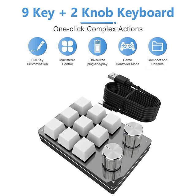 Macro Keyboard 3/4/9/12 Key 2 Knob Mechanical Keyboard Hot Swap Custom Keypad One-Handed Keypad ...