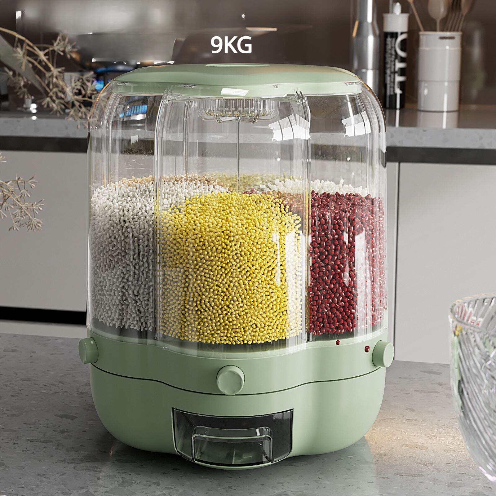 6-Grid Rotating Cereal Dispenser Large Kitchen Separate Bucket ...