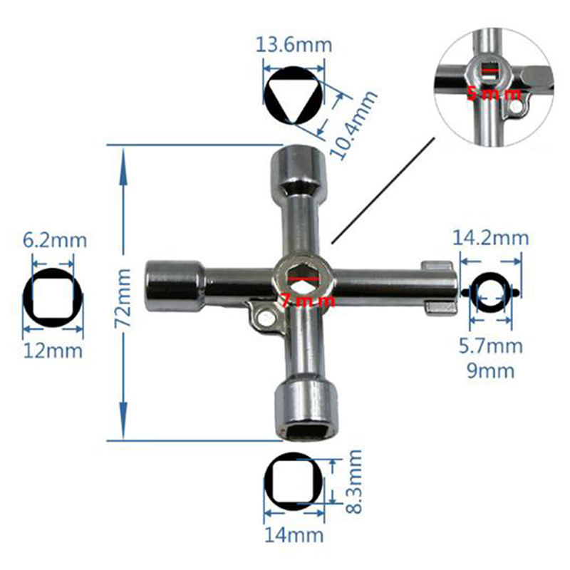4 Way Utility Key For Electric Water Gas Meter Box Cupboard Cabinet