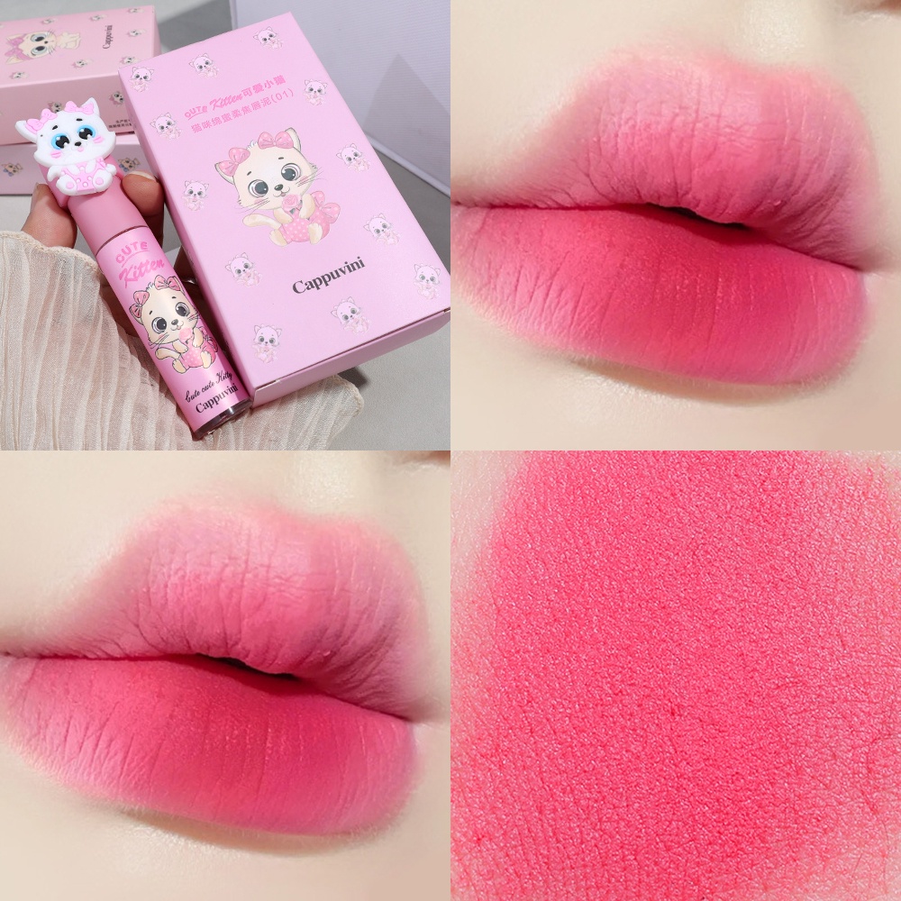 Kawaii Cat Velvet Lip Tint Matte Waterproof Long Lasting Lipstick Bean ...