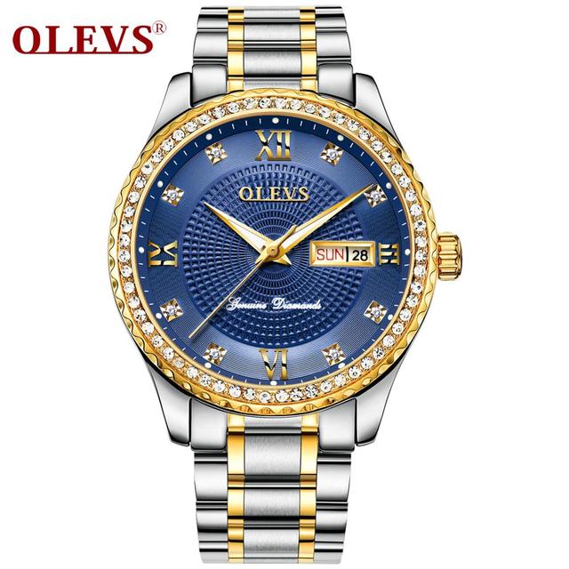 "Olevs 6618 Silver & Golden Two Tone Stainless Steel Analoge Wrist ...