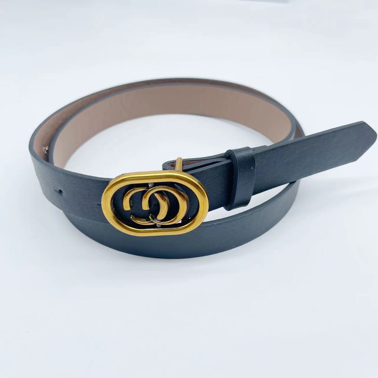 New retro double-C belt women's simple oval metal buckle thin belt ...
