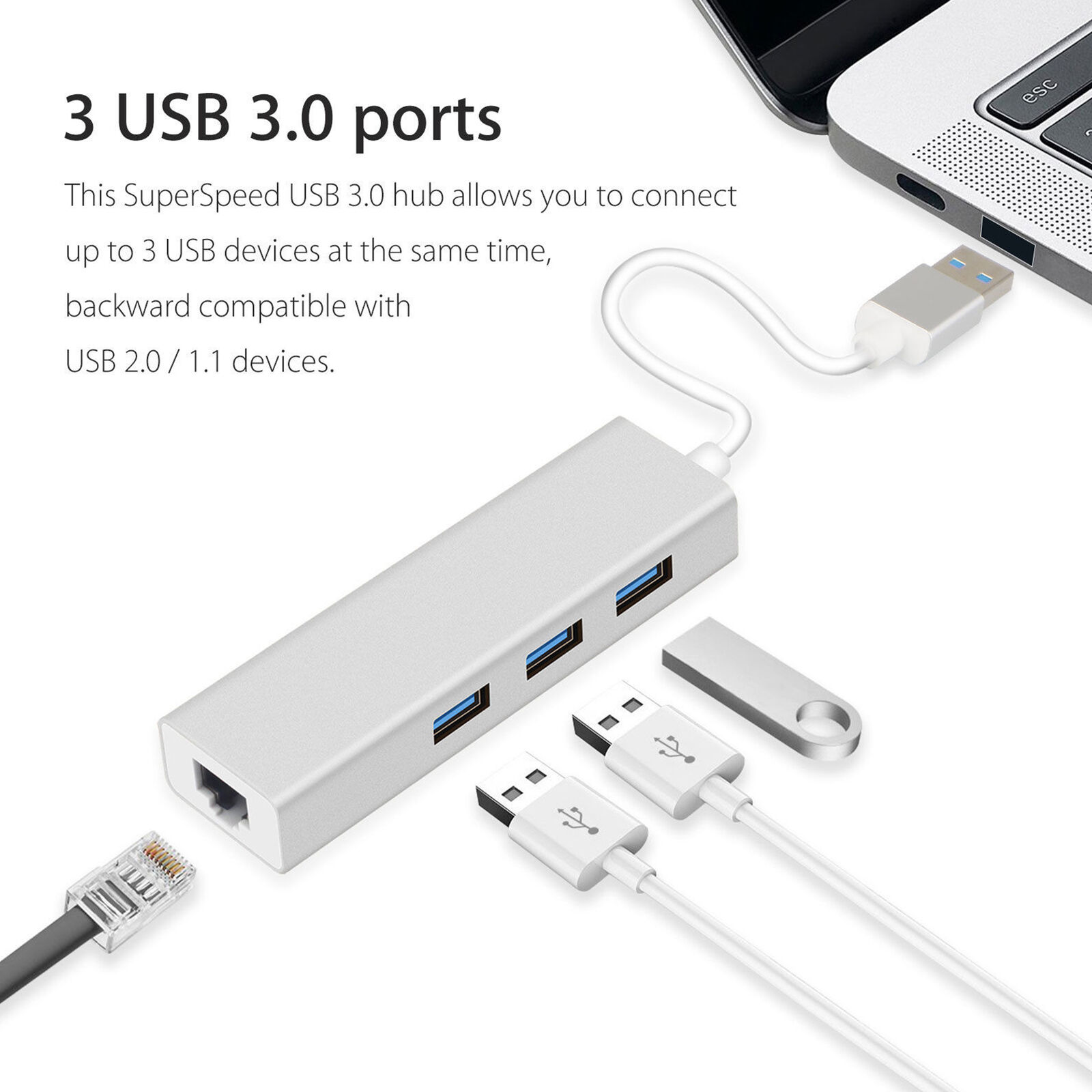 3 Port USB 3.0 Gigabit Ethernet Lan RJ45 Network Adapters Hub to ...