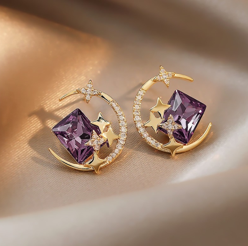 【Qian poem li Store 】Purple Crystal Stud Earrings Women Luxury ...