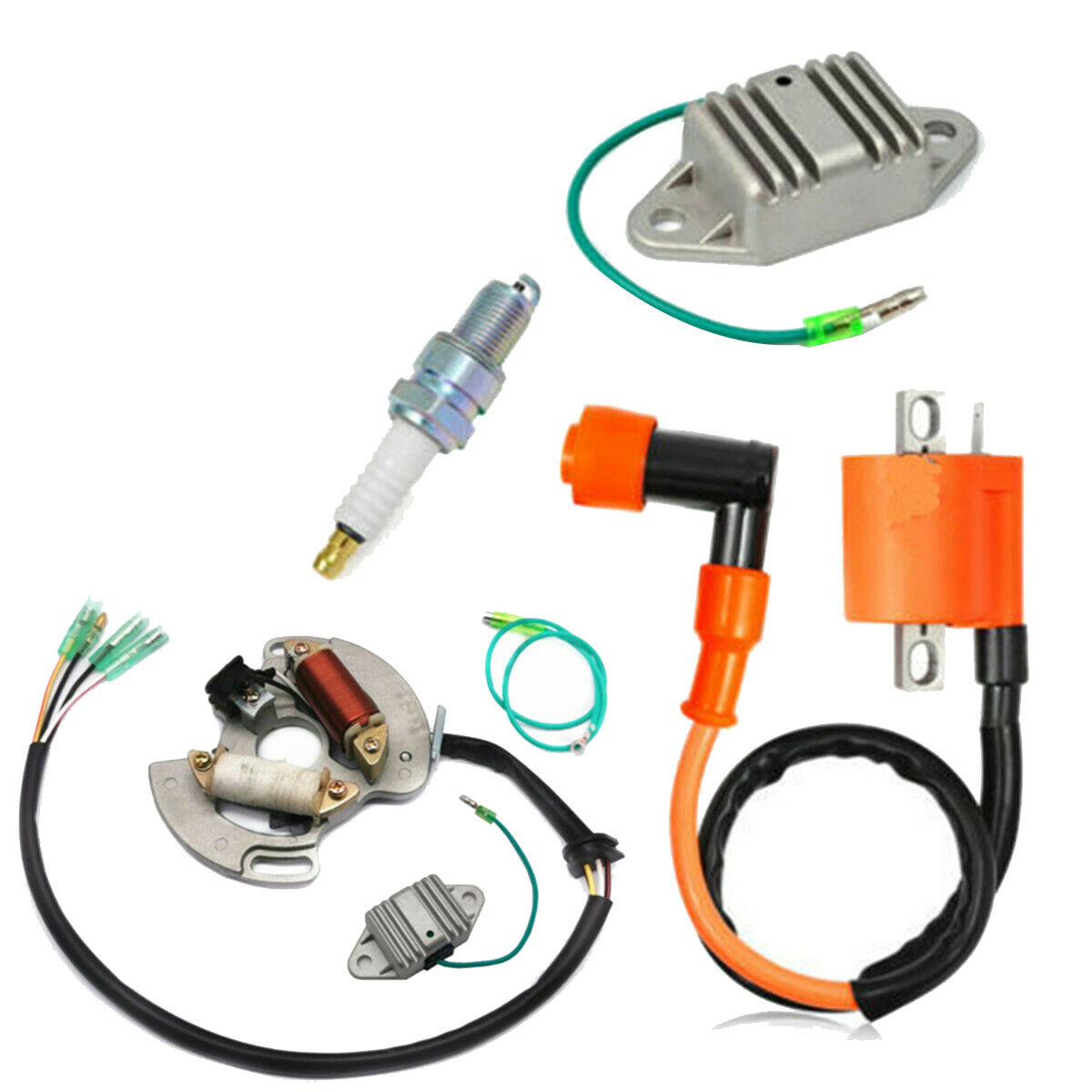 Ignition Coil Spark Plug Voltage Regulator Rectifier & Stator Kit for ...