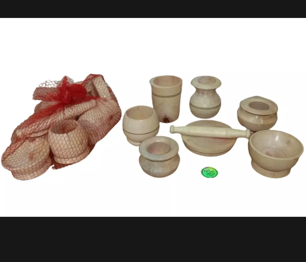 2× Pcs Combo Pack Kids Toy Pot Set Wooden - Baby khalna Pathil Set ...