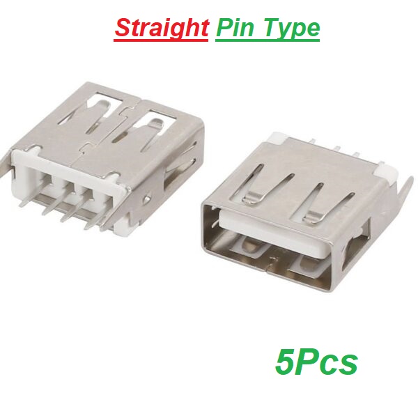 5Pcs- FEMALE USB SOCKET 2.0 ANGLE STRAIGHT Pinout Socket Type-A 4 Pin ...