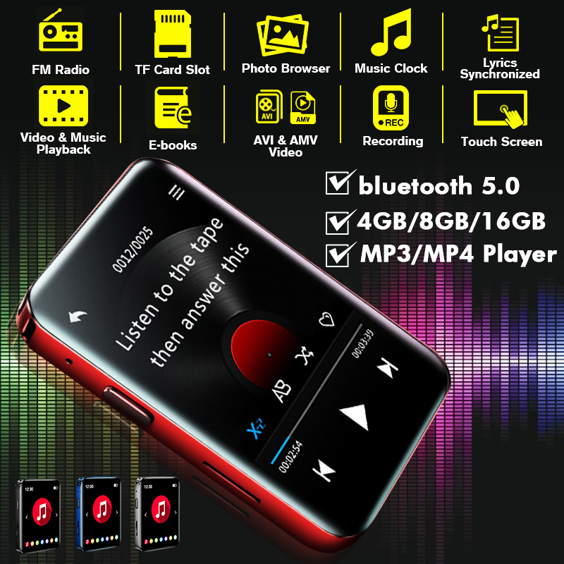(4GB/8GB/16GB) 1.8inch HD Full Srceen bluetooth5.0 MP3 Music Player 2 ...
