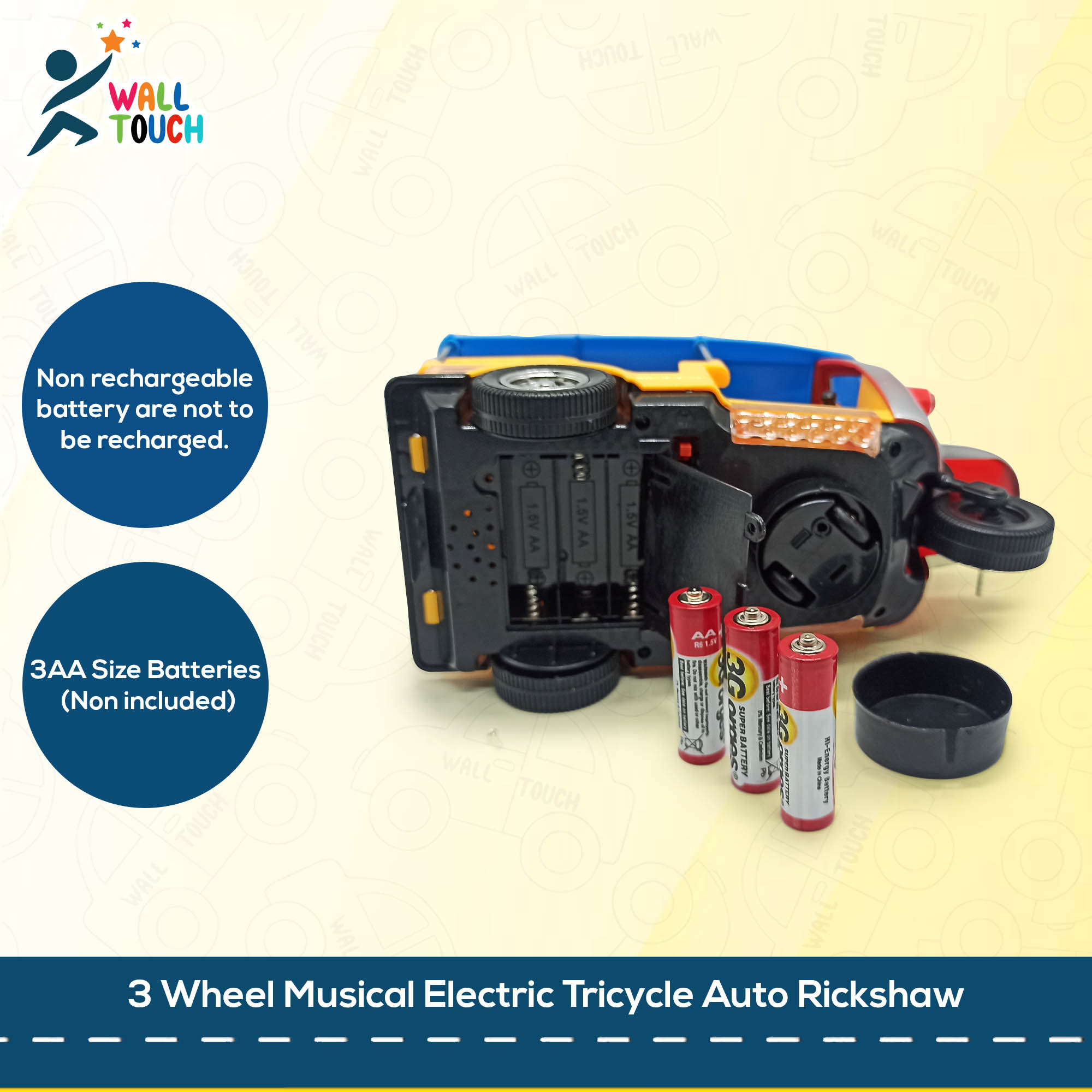 3 Wheel Musical Electric Tricycle Auto Rickshaw Toys Battery Operated ...