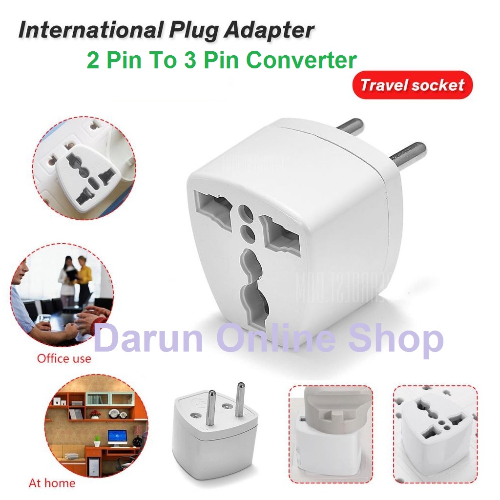 Travel Converter Socket- 2 pin to 3 pin, Universal Travel Adaptor ...