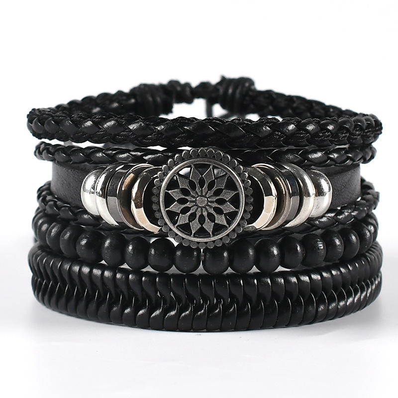 4 Pcs/ Set Fashionable Trendy Multilayer Leather Bracelets for Men ...
