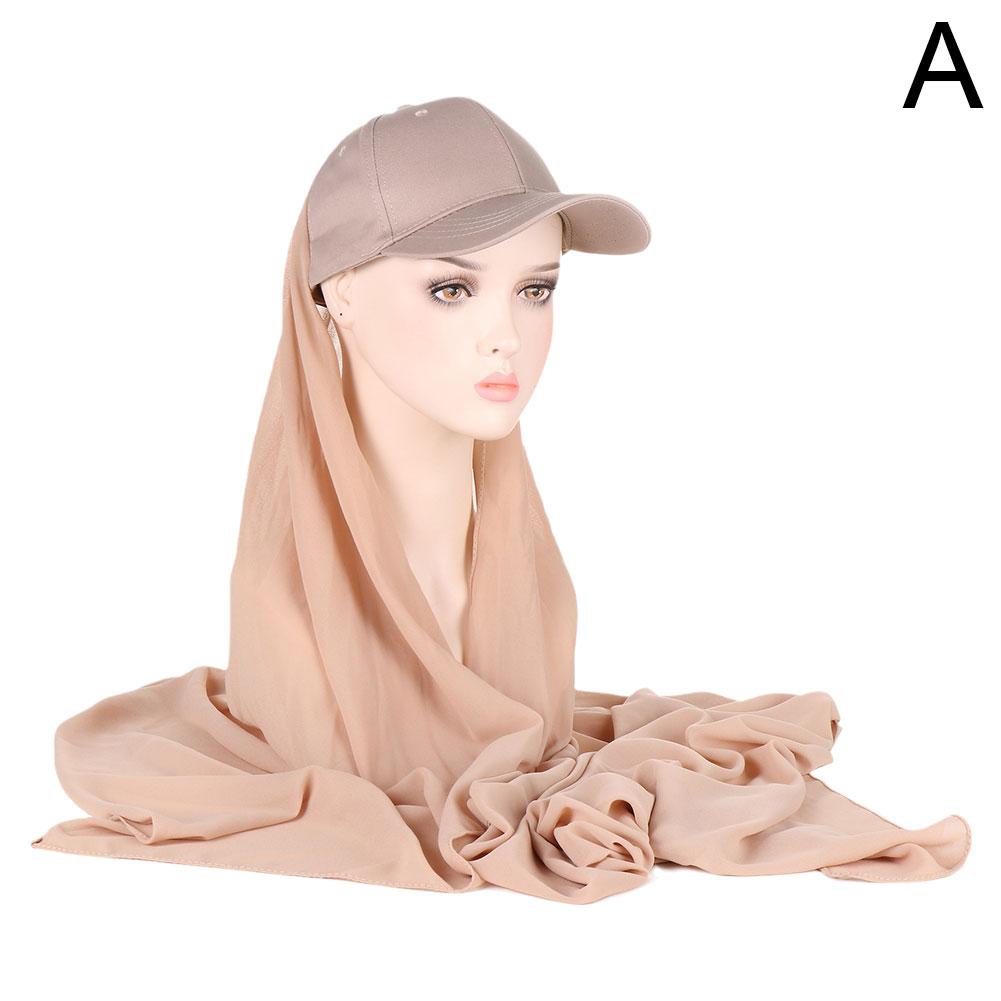 Women Baseball Hat Cap Hijab Chiffon Shawl Instant Hijab Bandana Abaya ...