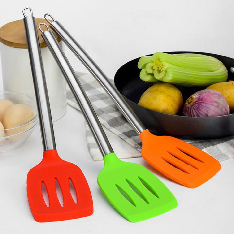 Stainless Steel Handle Silicone Slotted Pancake Turner Spatula | Food ...
