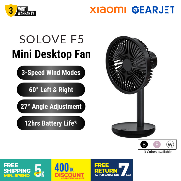 XIAOMI SOLOVE F5 Fan 3 Speed Desktop Size 60° Automatic Swing Up Down ...