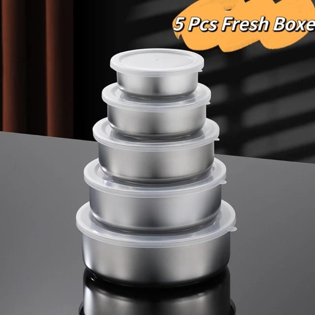 Stainless Steel 5 Pc Food Box With Food Grade Plastic Cover - Tiffin ...