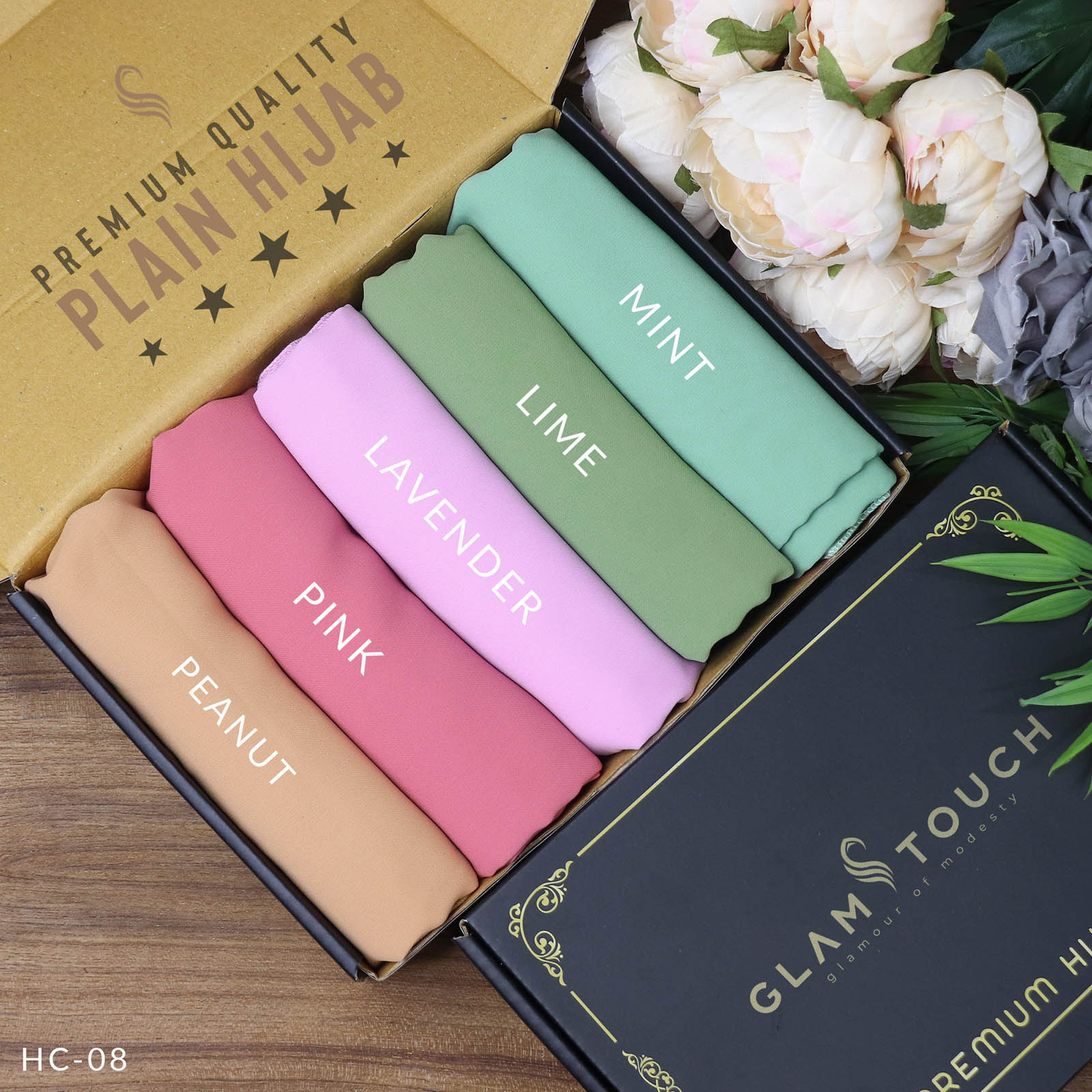 Glam Touch - Premium Quality (80X30) Full Coverage Diamond Georgette Plain Hijab Combo Set ...