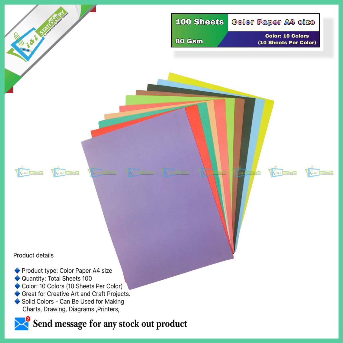 A4 Color Paper for Craft, Art and Photocopy 100 Sheets 10 Color 80 GSM ...