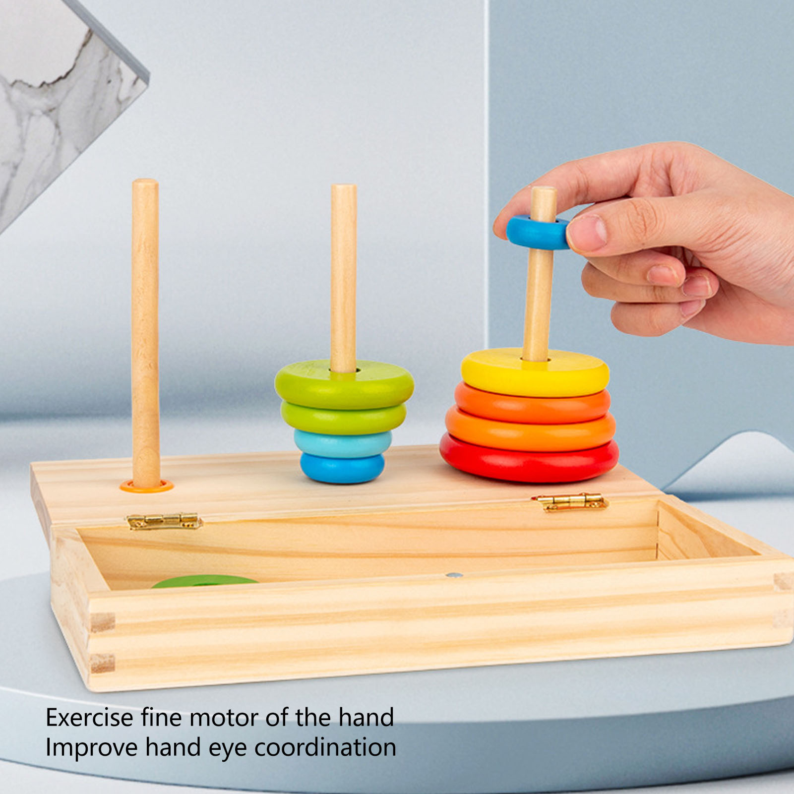 Stacking Tower Toy, Wooden Stacking Rings Shape Sorting Preschool ...