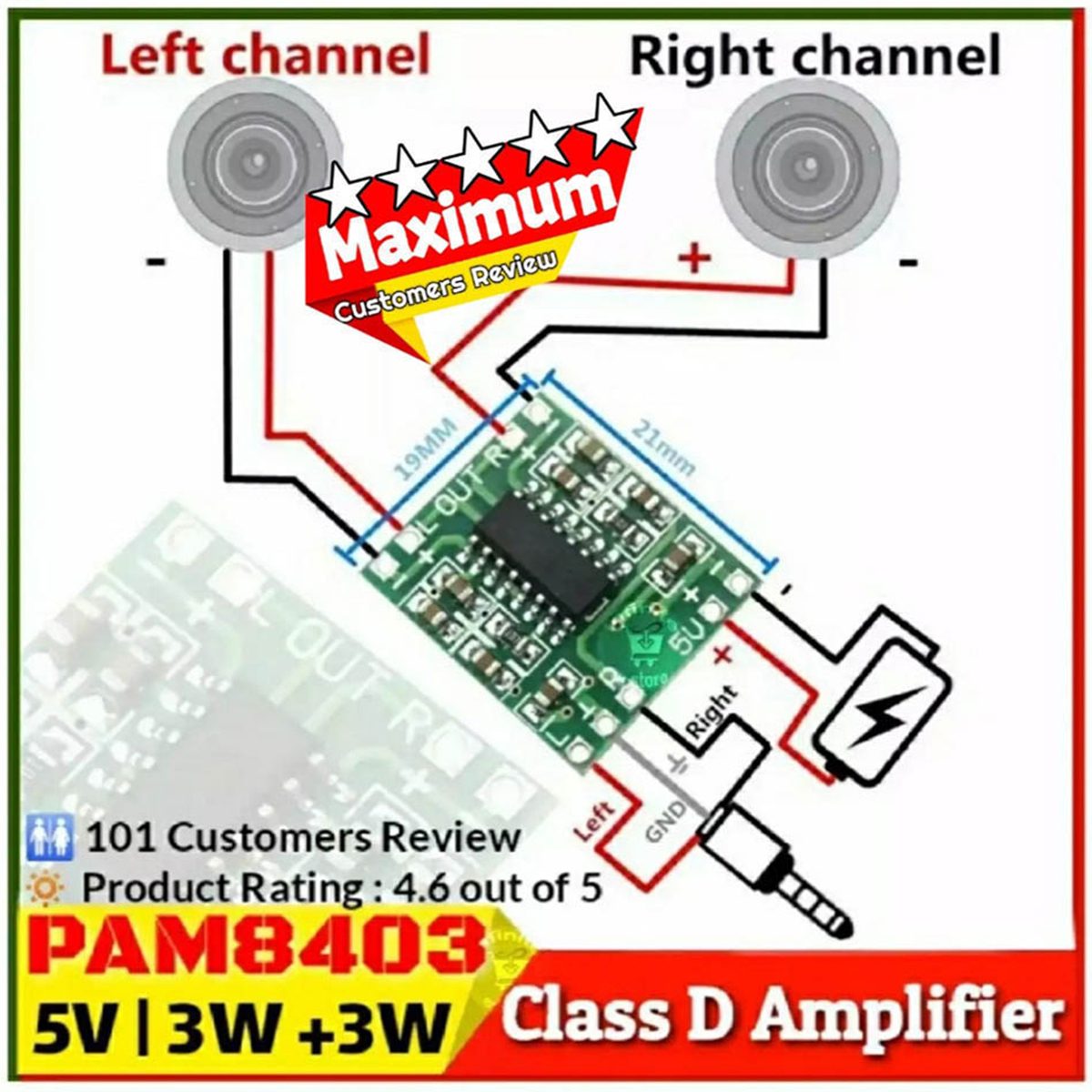 PAM8403 Digital Audio Amplifier 3W + 3W Stereo Class D 5V Amplifier ...