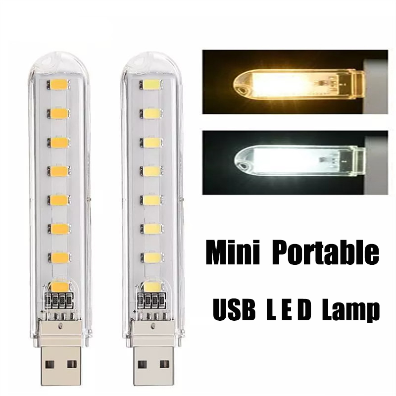 Mini USB LED Night Lights 8LEDs Bank Lightning Bulb 5V Home Office ...