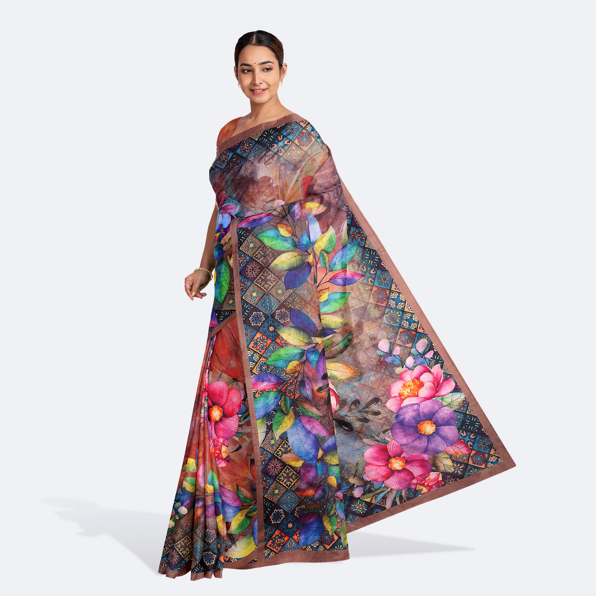 Digital print cotton sharee multicolor