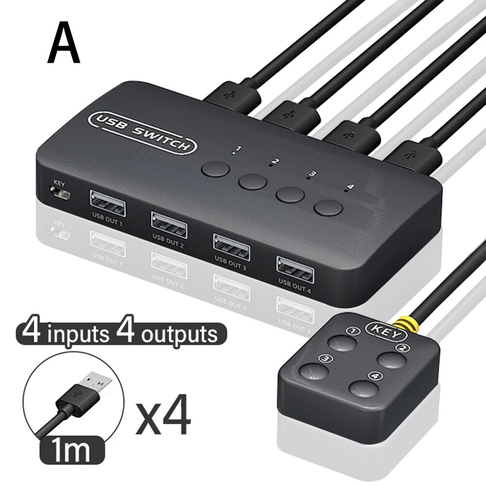 KVM Switch USB Switch Shared Controller Hub Adapter USB2.0 4 Inputs 4 ...