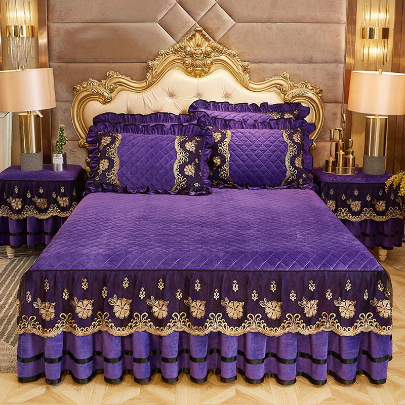 Luxury Bedspread Sheet Sets Embroidery Bed Skirt Pillowcases Duvet ...
