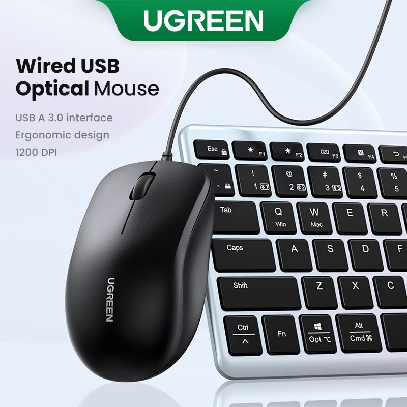 UGREEN USB Wired Mouse 1200 DPI Optical Computer Mouse Ergonomic Design with 1.5m Wire Mice for ...