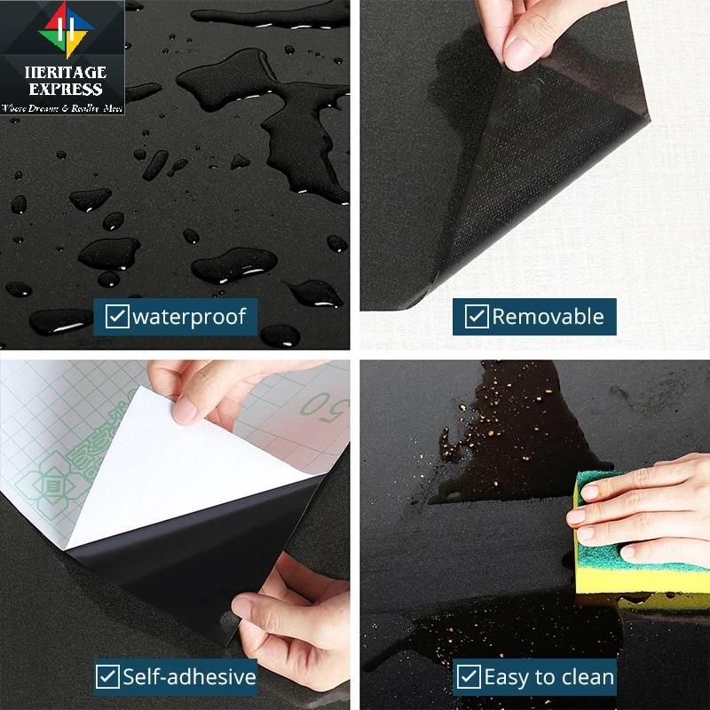 2M - Black Self-adhesive Wallpaper, Solid Color Glossy Film Wallpaper ...