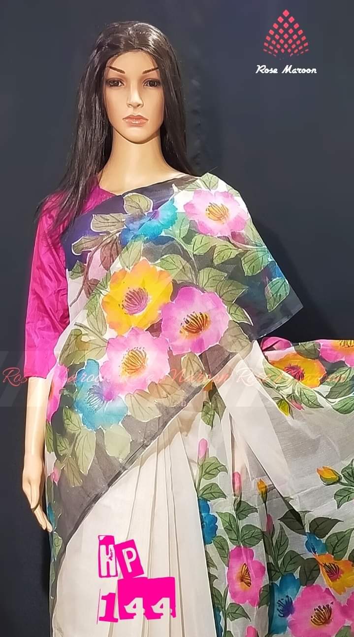Exclusive Designer Hand Print Resom silk Saree / Resom suti Saree Super ...