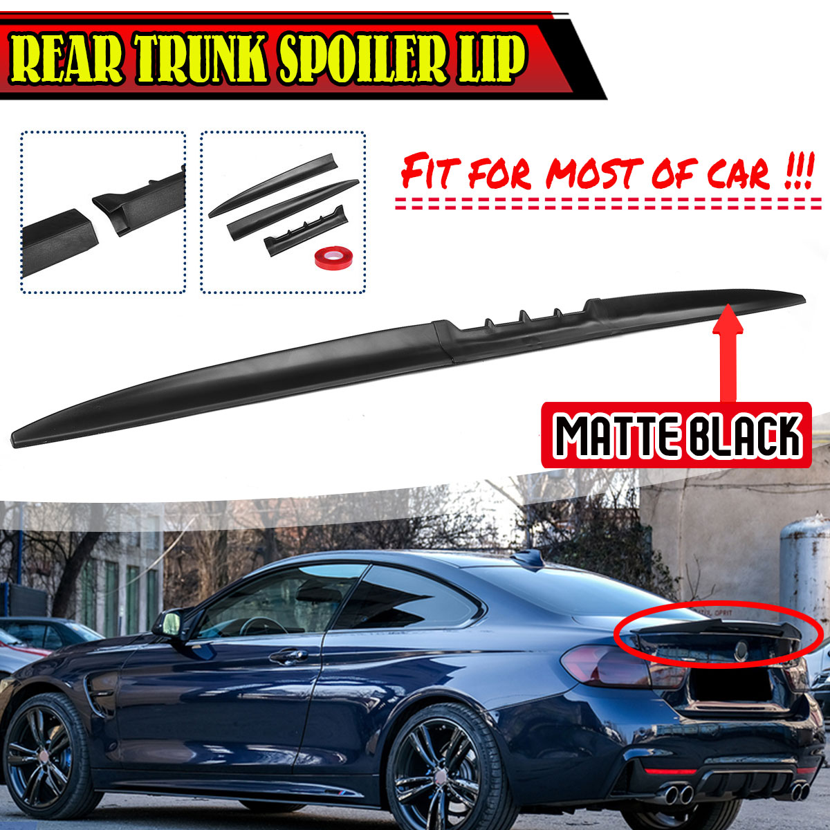 3Pcs Carbon Fiber Look Car Sedan Universal Rear Tail Wing Rear Spoiler ...