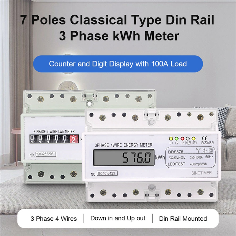Three Phase 4 Wires Digital Power Electric Electricity Meter KWh Power ...