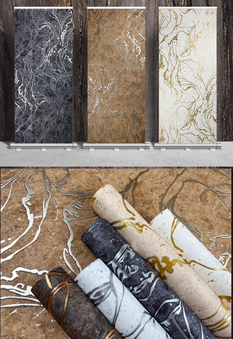 Metallic Ripple Liquid Marble Swirl Shimmer Wallpaper Roll Abstract PVC ...