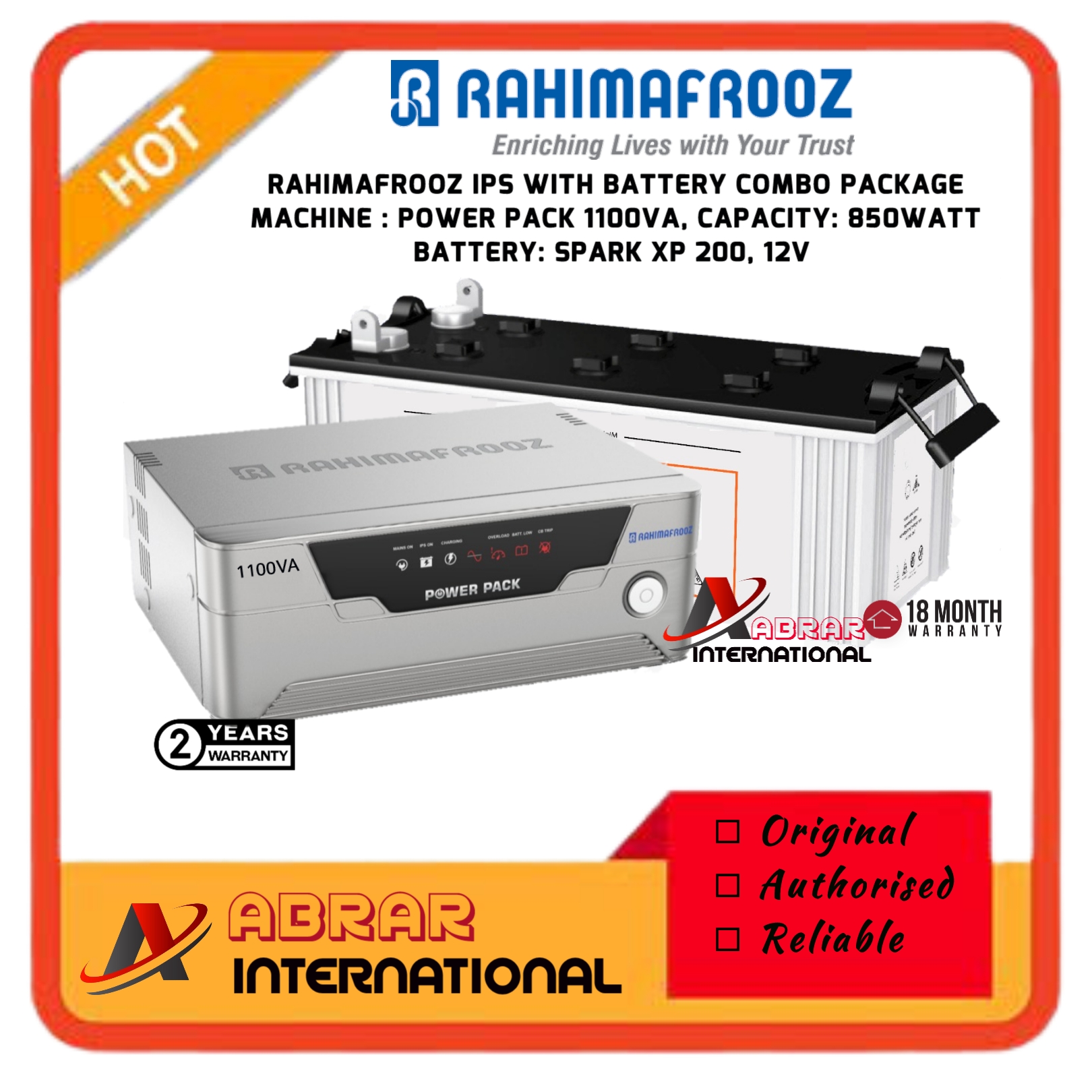 RAHIMAFROOZ IPS 1100 VA WITH SPARK 200 AH BATTERY PACKAGE | Daraz.com.bd