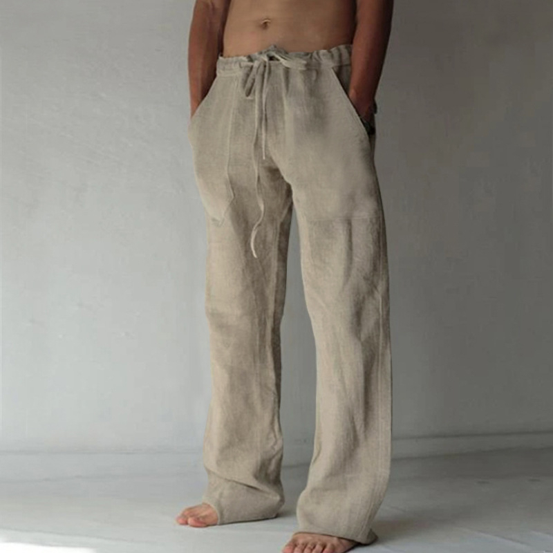 Upscale Need - Men's hemp trousers casual solid color thin linen men's ...
