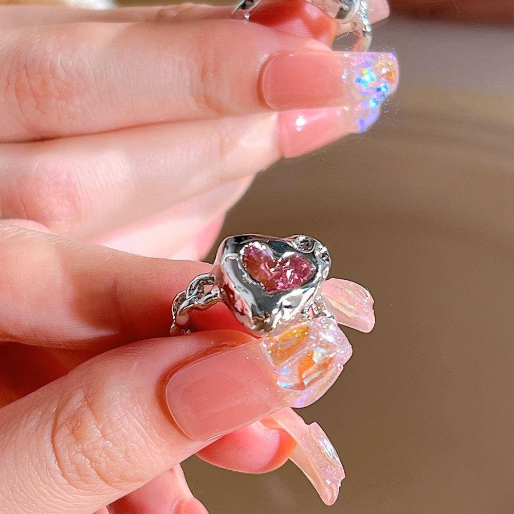 Pink Crystal Rings Sweet Cool Style Fashion Temperament Rings for Women ...
