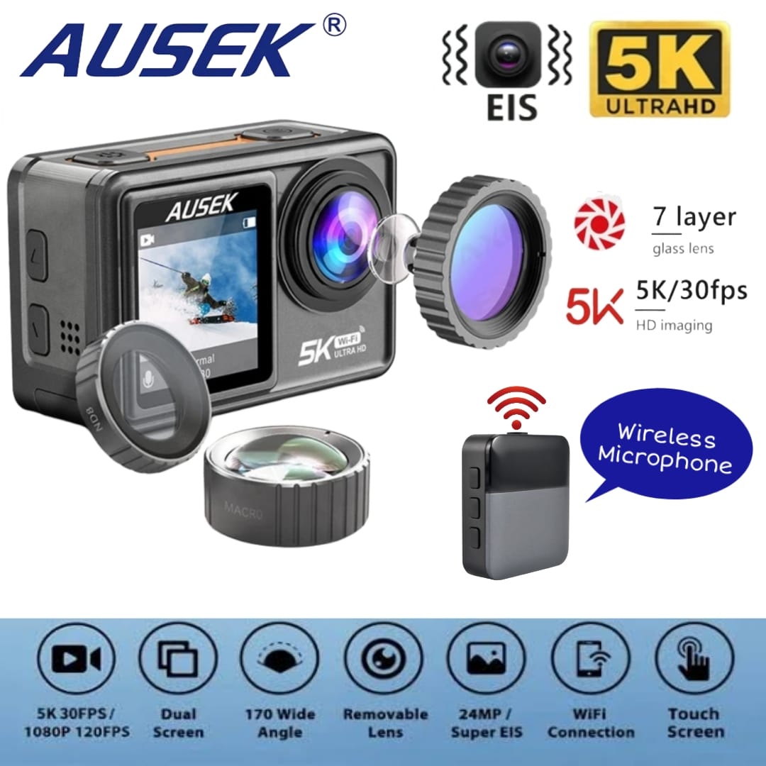 Wireless Microphone Supported Ausek AT-S81TR Waterproof 5K Dual Display ...