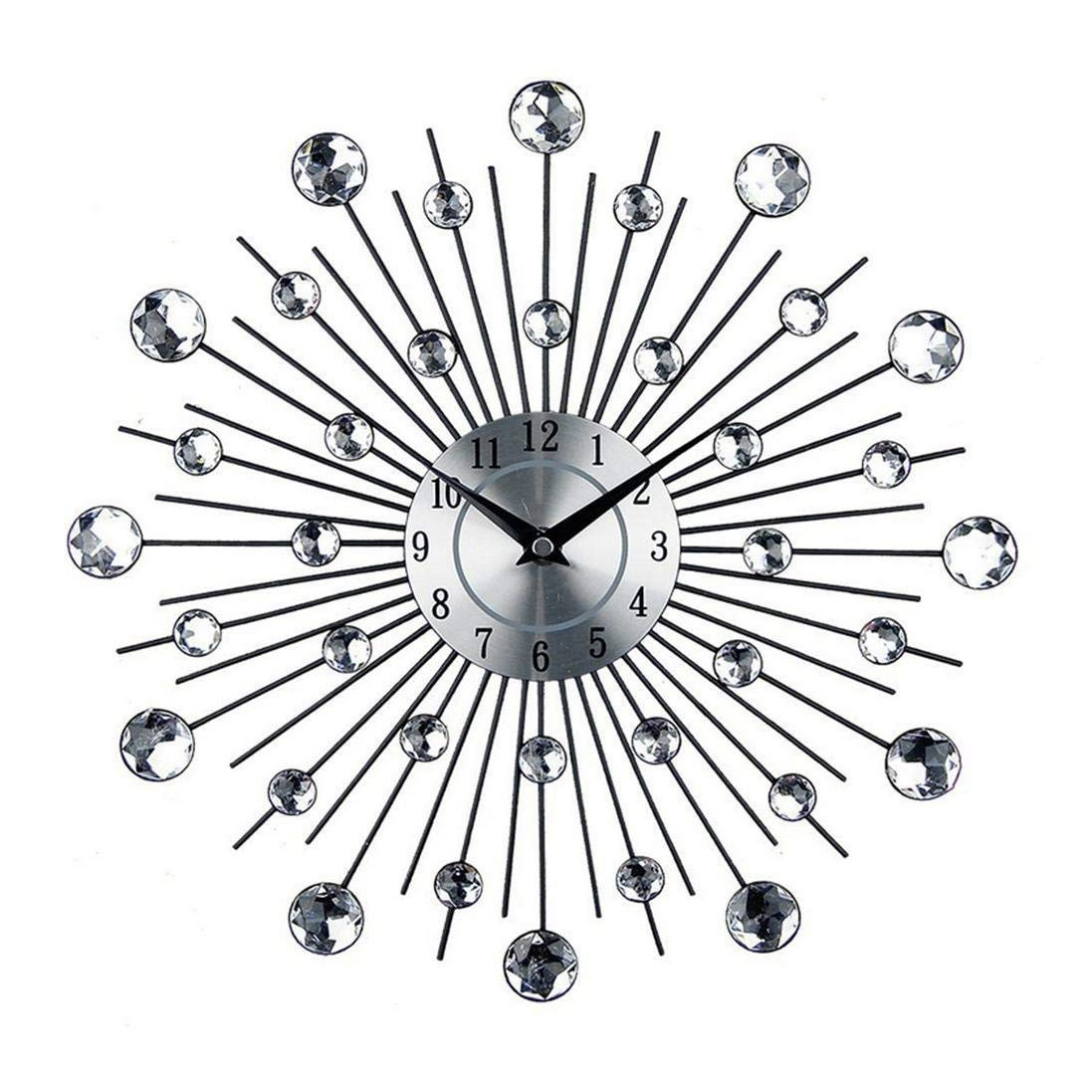Vintage Metal Art Crystal Sunburst Wall Clock Luxury Diamond Large ...