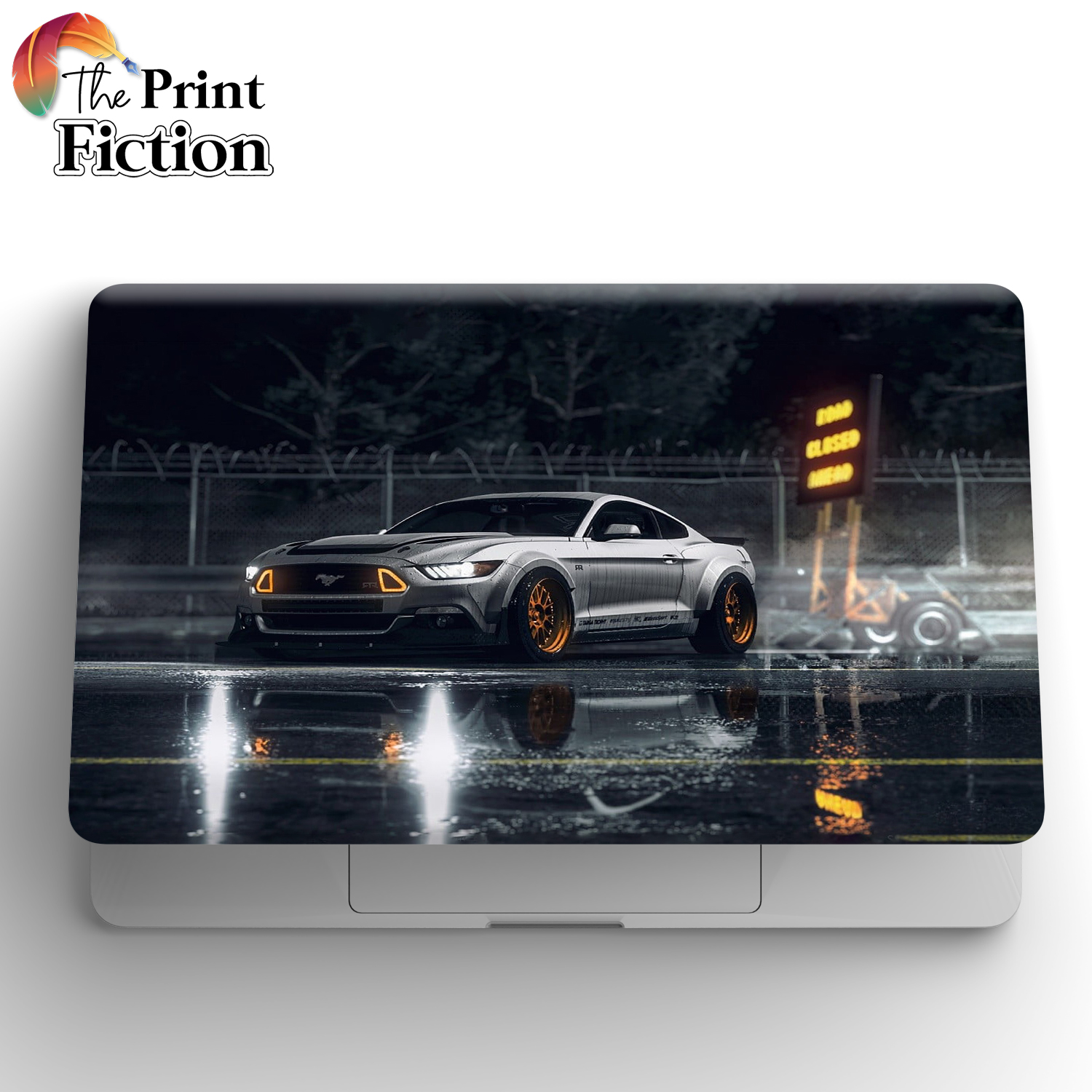 Ford Mustang Cobra In Rainy Road Laptop Sticker, Skin And Decal Stickers