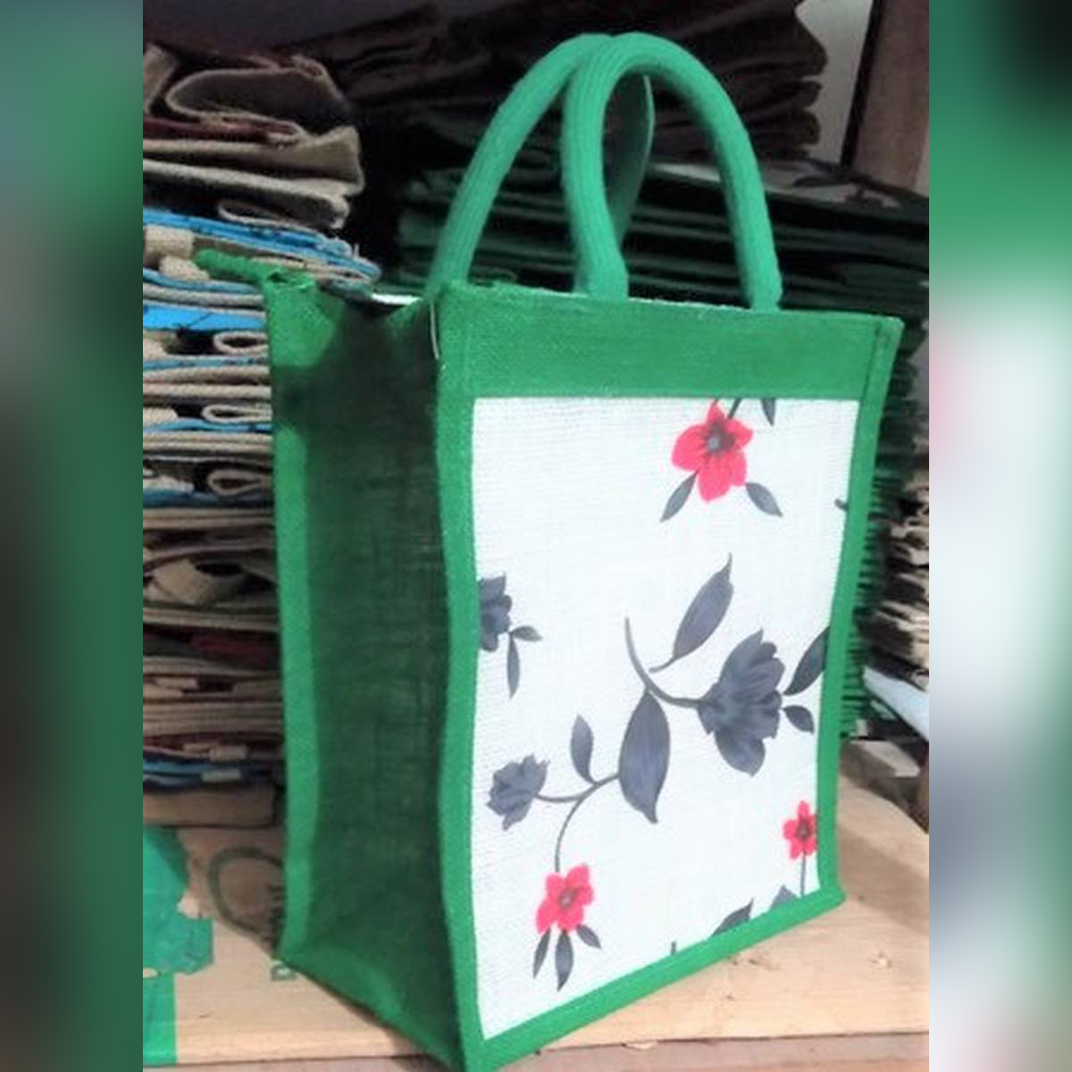 Jute Bag for smart shopping with Sticker laminated- Green Color | Daraz ...