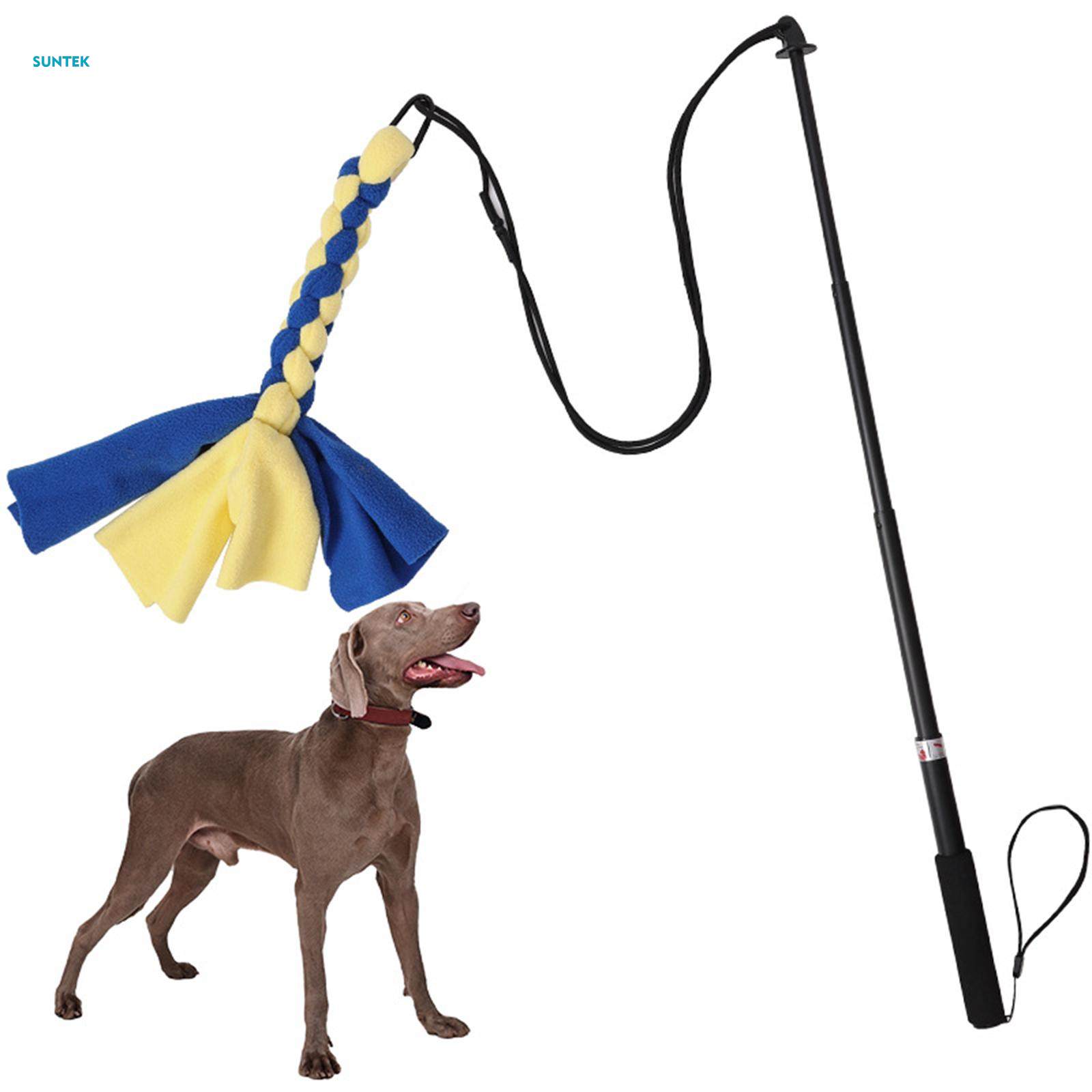 Pet Pole with Colorful Braided Rope Telescopic Interactive Tug Toy Dog ...