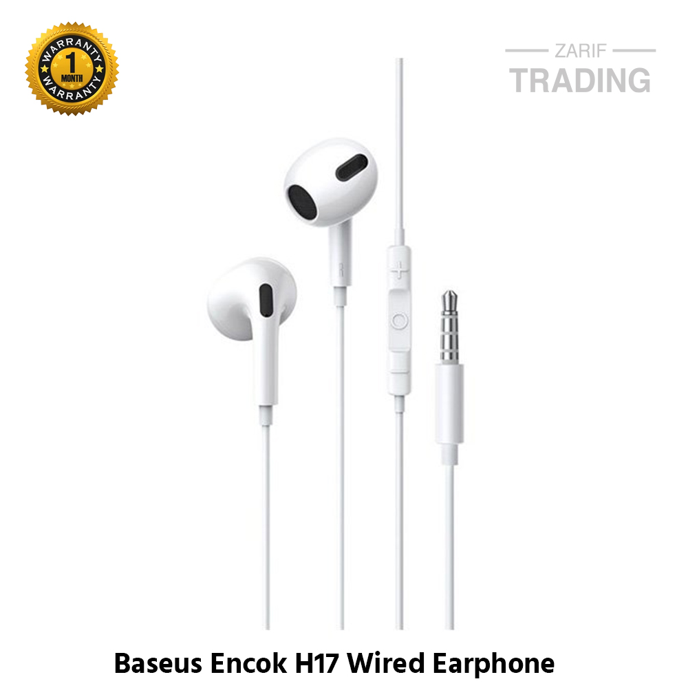 Baseus H17 Encok 3.5mm Lateral In-Ear Wired Headphone-White | Daraz.com.bd