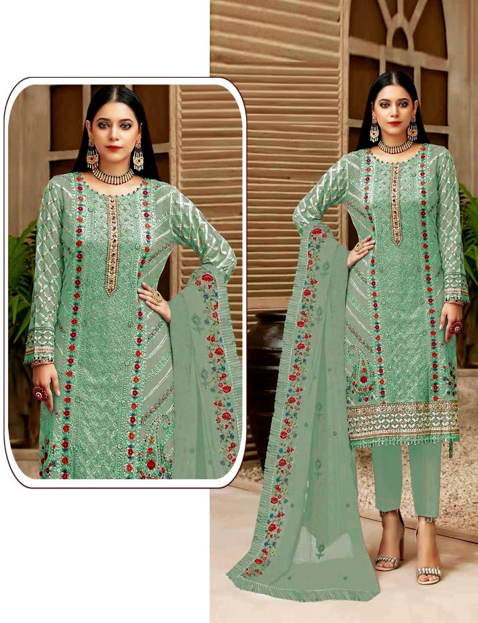 awsome sky coloure Georgette Embroidery Semi Stitched Perty Dress,last ...