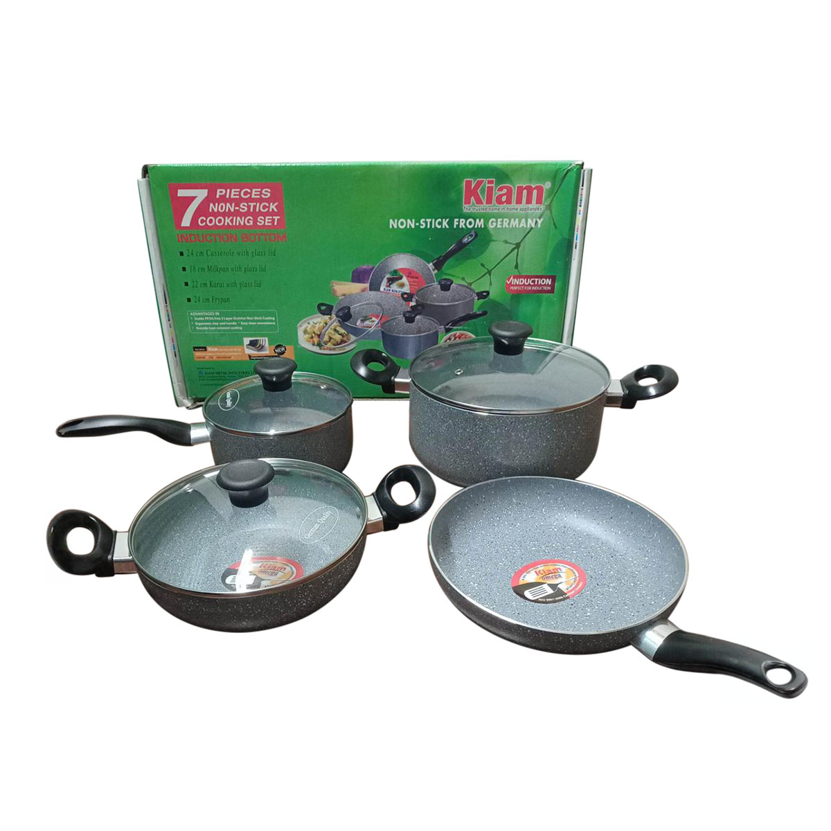 Kiam Non-Stick Finish Interior 7-Piece Cookware Set - Aluminum Body ...