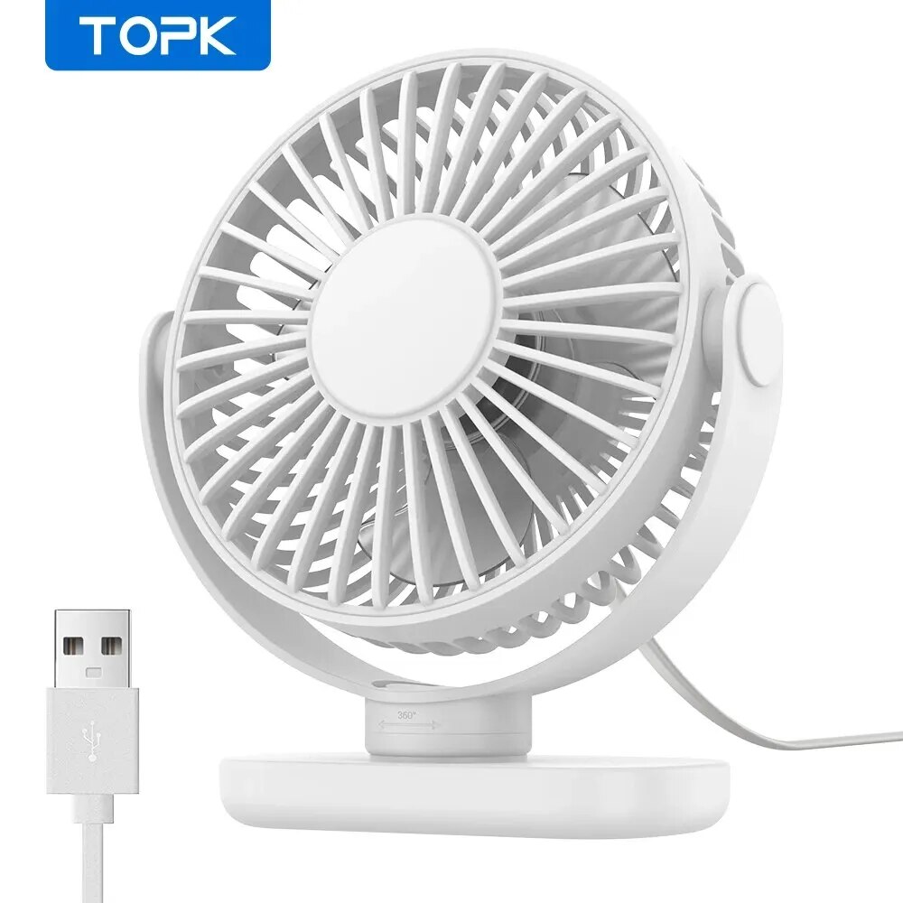 TOPK K62C Portable Mini USB Desk Fan,360°Rotation 3 Speeds Powerful ...