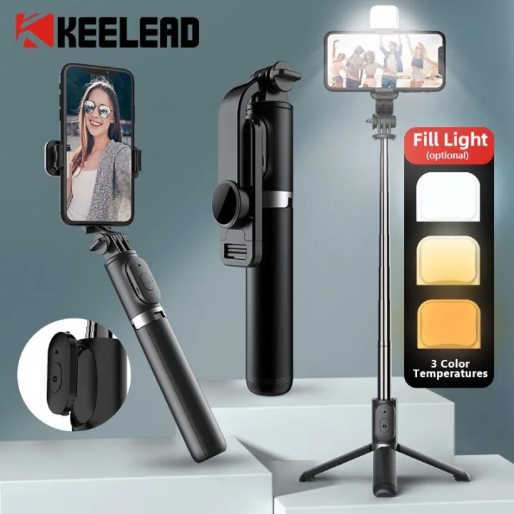 Q07 Selfie Stick Foldable Mini Tripod with Fill Light Bluetooth Remote ...